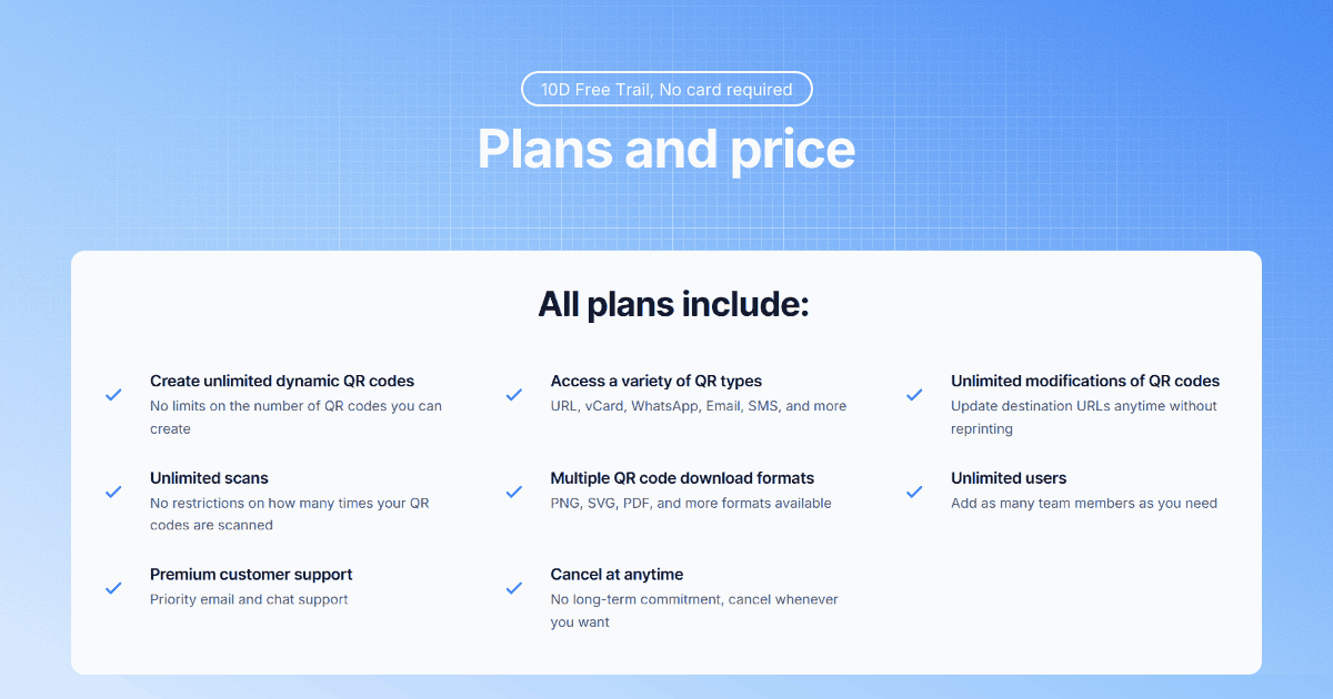 Pricing Plans - QRForever | Affordable Dynamic QR Codes | QRForever